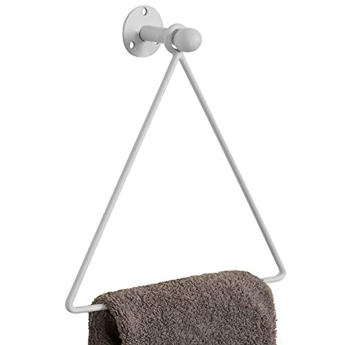 MyGift Wall Mounted Modern White Metal Triangular Hand Towel Ring Holder for Bathroom with Easy to Hang Mount