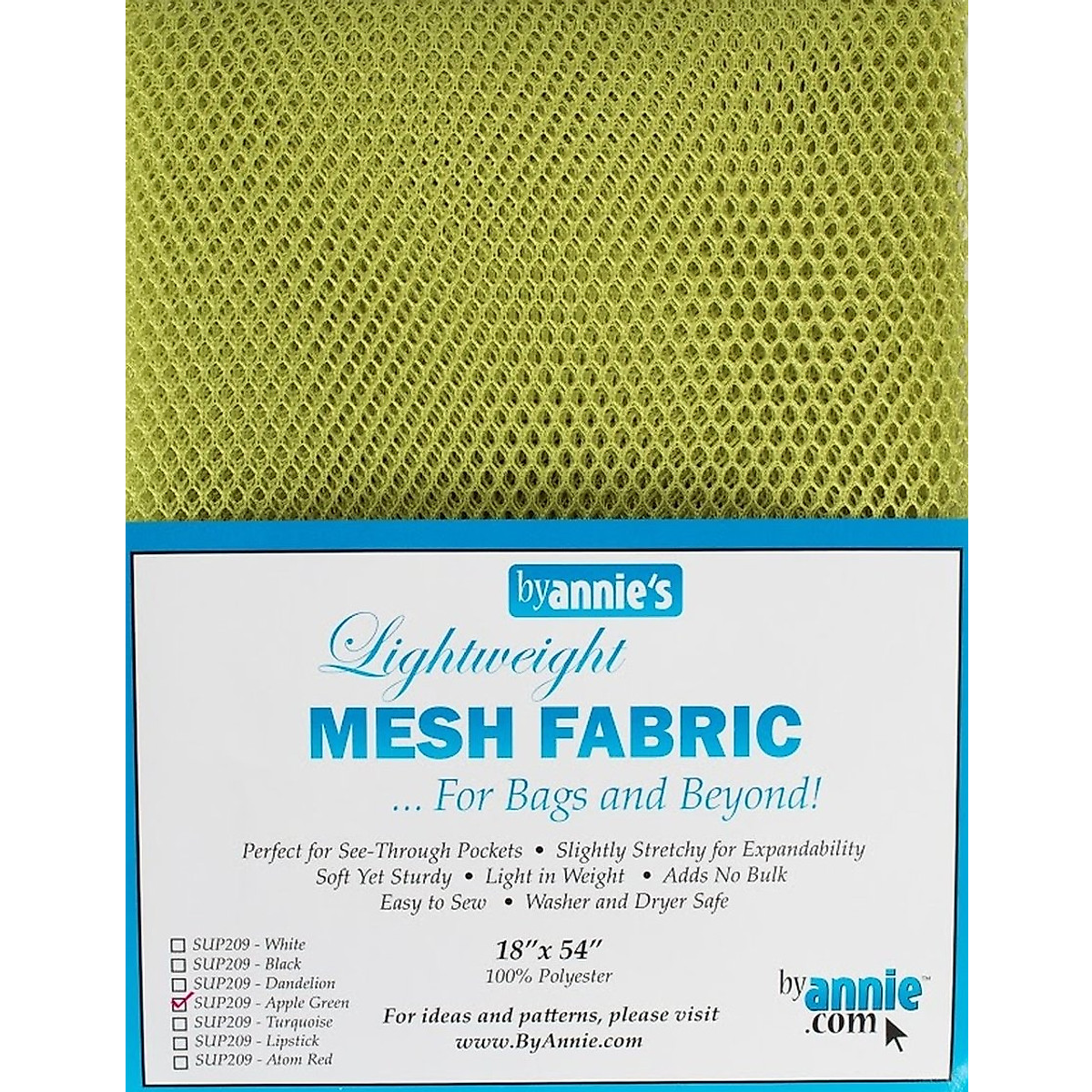By Annie Mesh Fabric Lightweight 18"x 54" Apple Green, 18" by 54"