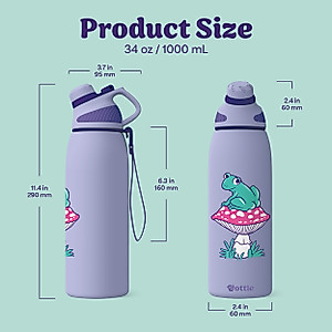 Ottle Reef Roamer Stainless Steel Water Bottle - 34 oz Insulated Flask with Leak Proof Lid, BPA free & Carry Handle - Hot & Cold Gym Water Bottle for Travel, Camping & Sports - Cheeky Frog