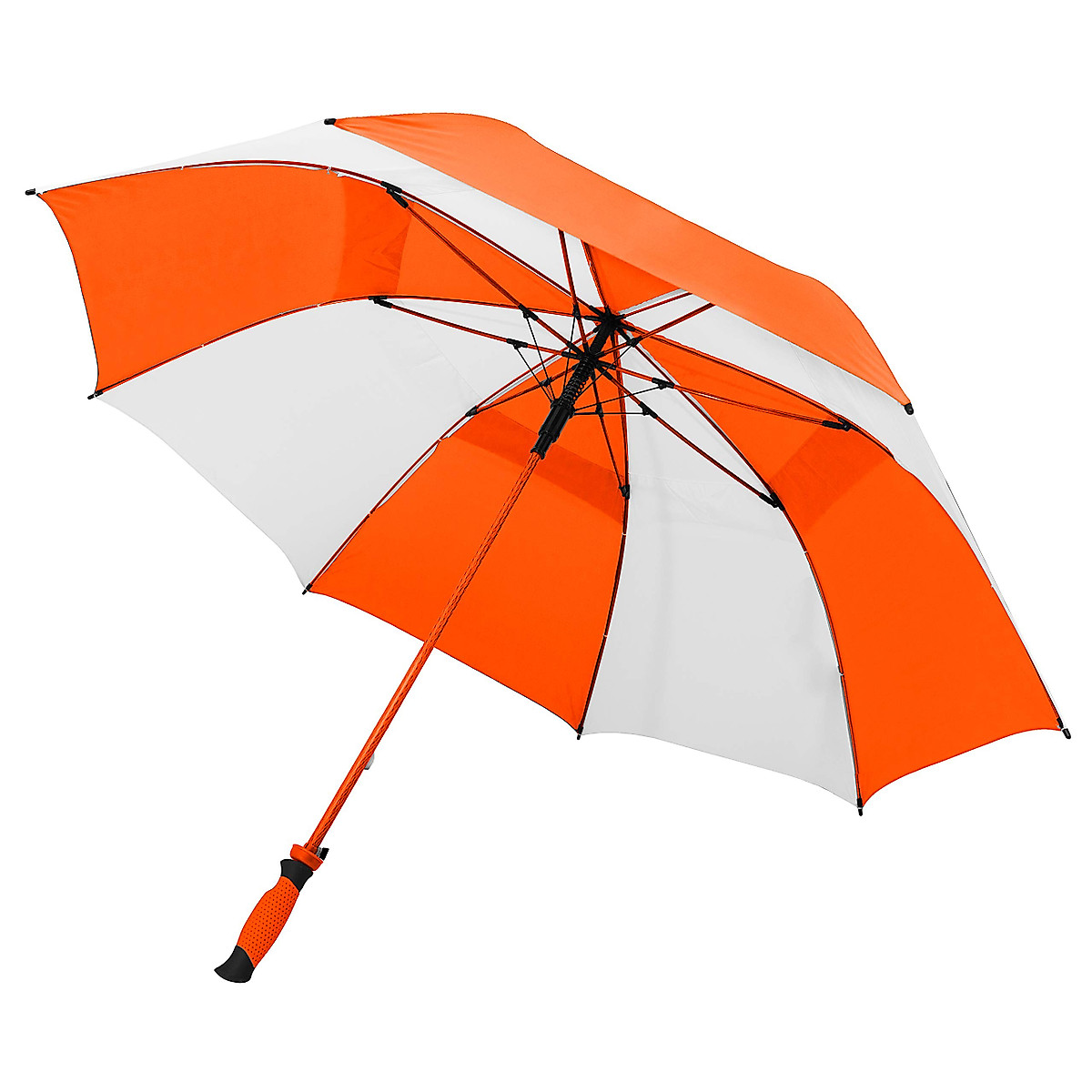 The Paramount Vented Large 64 inch Windproof Automatic Open Double Canopy Golf Umbrella for Rain, Wind and Sun, Strong & Lightweight Oversized Umbrella with Wind Vent for Men & Women, Orange/White