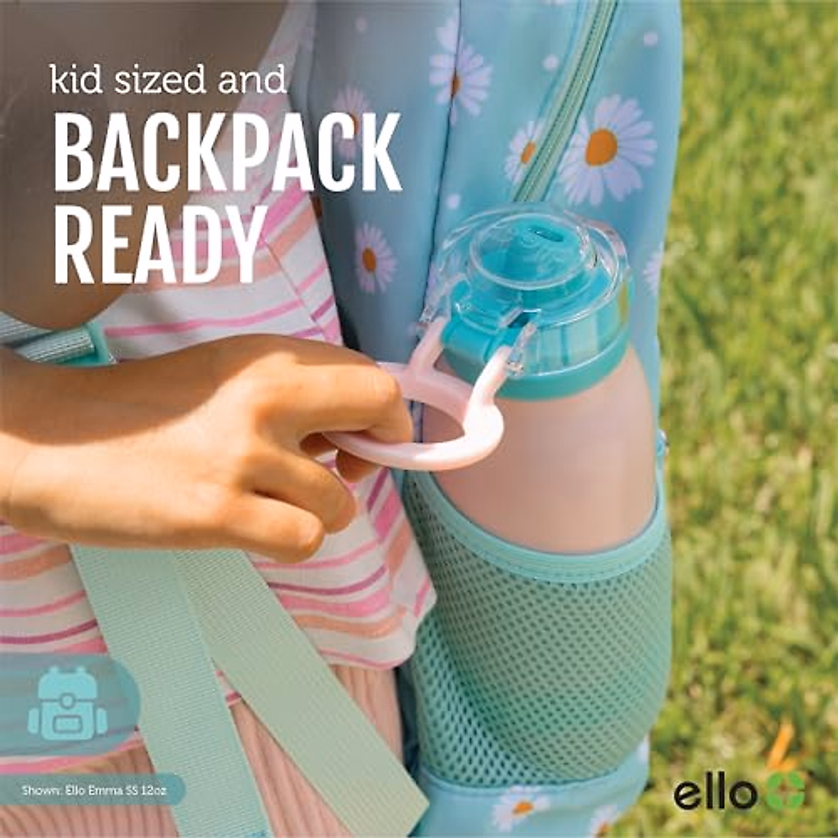 Ello Emma 14oz Vacuum Insulated Stainless Steel Kids Water Bottle with Straw and Built-in Carrying Handle and Leak-Proof Locking Lid for School Backpack, Lunchbox and Outdoor Sports, Lilac