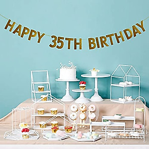 HAPPY 35TH BIRTHDAY Banner，Pre-strung，No Assembly Required，35th Birthday Party Decorations Supplies，Gold Glitter Paper Garlands Backdrops, Letters Gold Betteryanzi