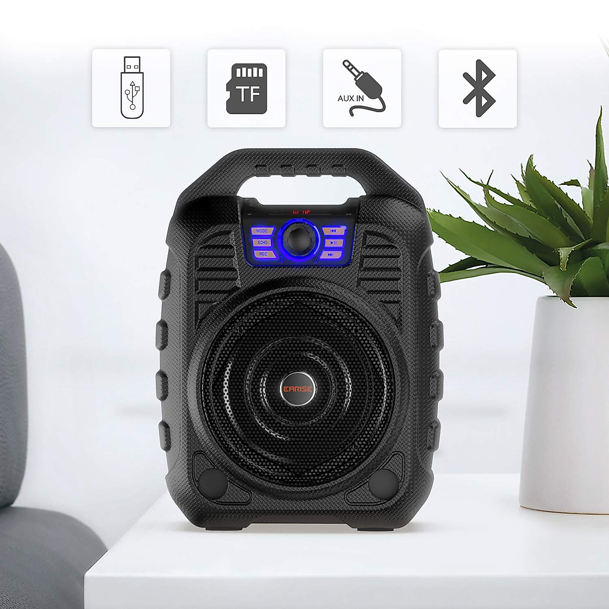EARISE T26 PRO Karaoke Machine for Adults, Bluetooth PA Speaker System with 2 Wireless Microphones with LED Lights, FM Radio, Audio Recording, Remote Control, Supports TF Card/USB/AUX