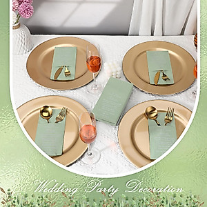 Tatuo 100 Pack Sage Green Napkins Disposable Linen Feel Dinner Napkins with Built in Flatware Pocket Sage Green Paper Napkins for Wedding Dinner Lunch Kitchen Birthday Party Favors