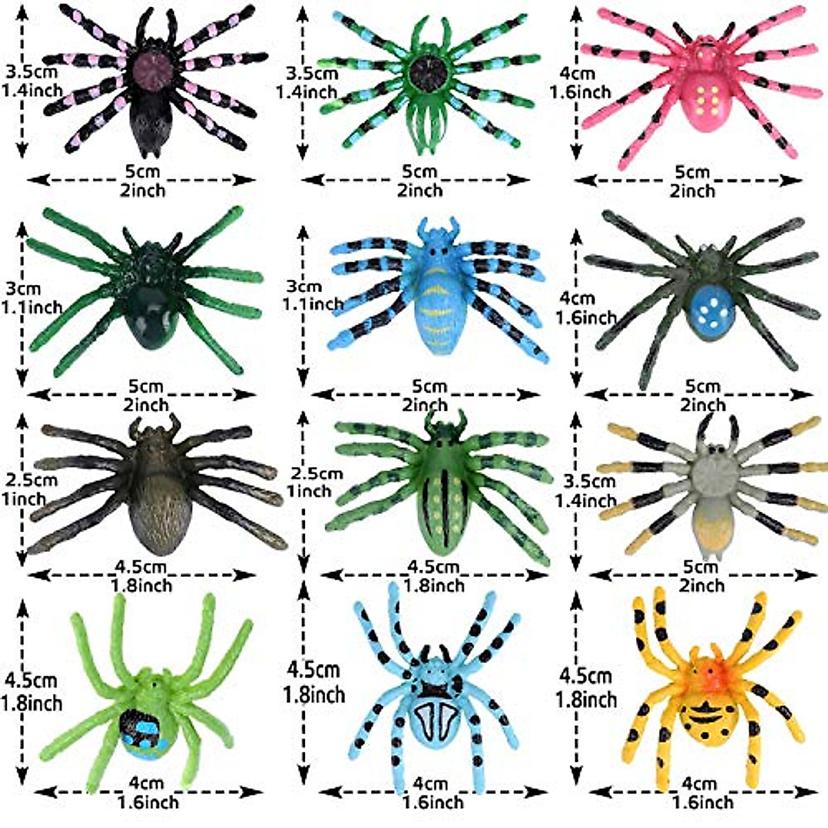 Flormoon Realistic Animal Figures - 12 Pieces Plastic Halloween Spider Toys for Kids - Spider Action Model Insect Toy Figures - Educational Learning Toys Birthday Gift Set for Kids