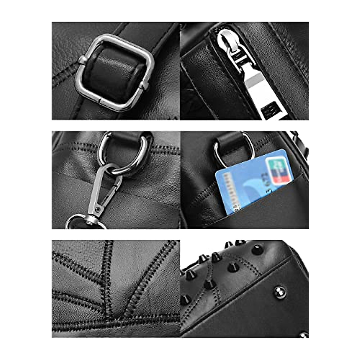 GJGJTER Women Soft Synthetic PU Leather Rivet decoration Tote Satchel Hobo Crossbody Top-Handle Shoulder Handbags Clutches-Black 2