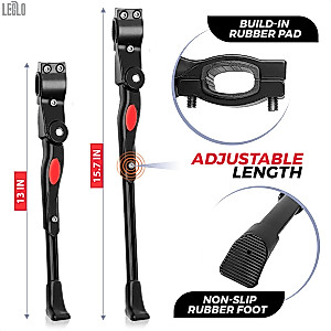 Bike Kickstand for Mountain Bike - Adjustable Bicycle Accessories for Adult Bikes Side Stand Bicycle Kickstand Mountain Bike Side Kick - Diameter 22, 27.5 28 Inch Aluminium Black Road Bike Kickstands