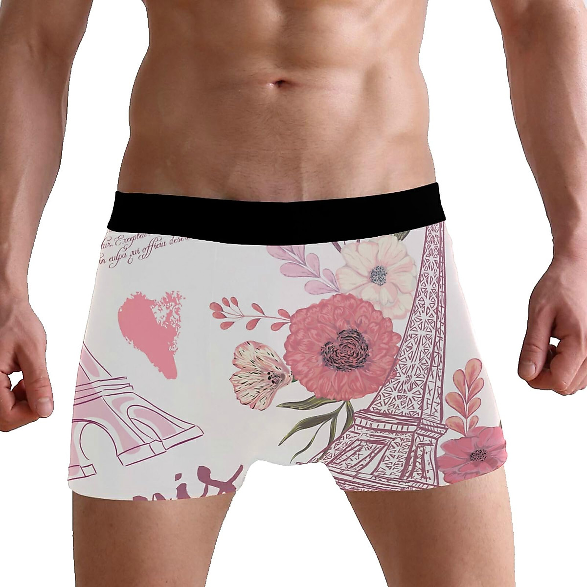 ALAZA Paris Eiffel Tower Kissing Heart Mens Boxer Briefs Stretchy Men's Underwear Briefs Casual Breathable Stretch Boxer S-XL Multicolor
