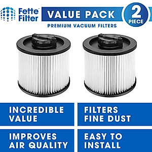 Fette Filter - DXVC4002 High Efficiency Cartridge Filter Replacement Compatible with Compatible with DeWalt DXV04T, DXV05P, DXV05S, DXV08S, DXV06G 4 Gallon Wet/Dry Vacuum Cleaners - Pack of 2