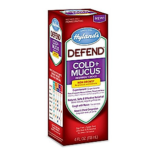 Hyland's Cold and Cough Mucus Relief Decongestant Defend by Homeopathic Cold Plus Mucus Fluid Ounce, Red, 4 Fl Oz