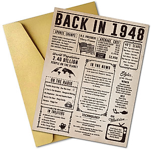 Qiliji Big 76th Birthday Card for Men Women, Happy 76th Birthday Card for Mom Dad Grandpa Grandma, 76 Years Old Birthday Gift for Family Member, Back in 1948 Birthday Card