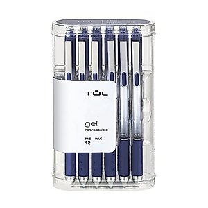 TUL Gel Pens, Retractable, Fine Point, 0.5 mm, Gray Barrel, Blue Ink, Pack Of 12