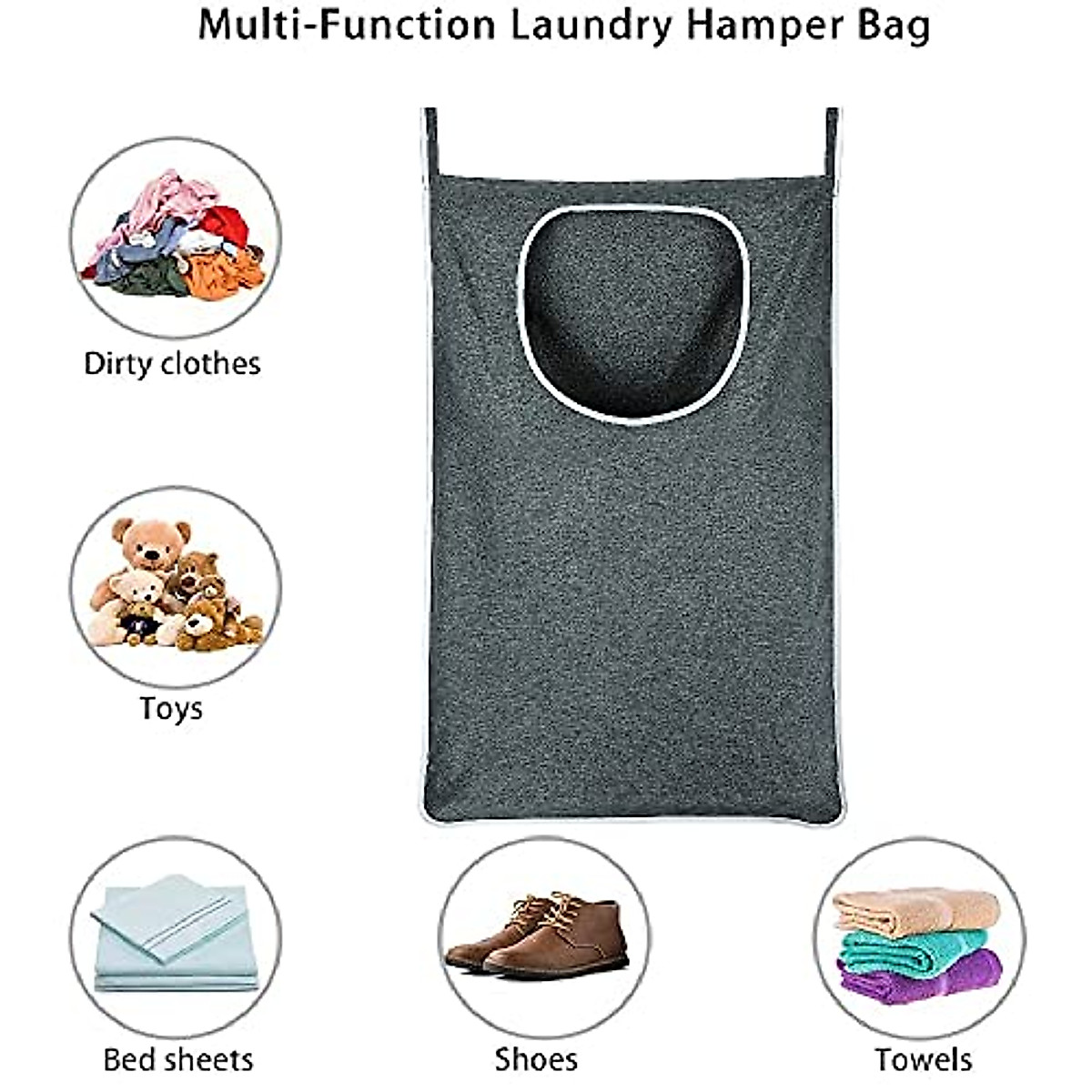 KINGSUSLAY Hanging Laundry Hamper, Over The Door Laundry Hamper and Hanging Laundry Bag, Extra Large Space Saving Hanging Hamper with 2 Types Hooks (35x 22Inch, Heather Grey)
