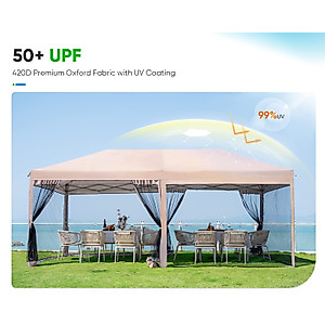 Quictent 10'x20' Pop up Canopy Tent with Netting, Instant Screen House Room Outdoor Party Event Gazebo Screened - Waterproof & 6 Sand Bags Included (Tan)