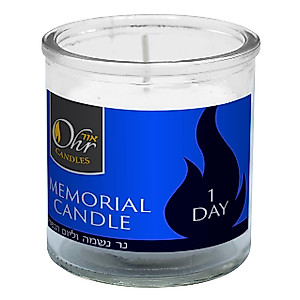 Ohr Candles Yahrzeit Memorial Candles - 1 Day Yahrzeit Candle - Yartzeit Candles 24 Hour Yom Kippur Jewish Candles in Glass Tumbler - 6 Pack