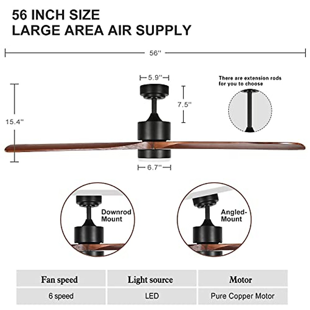 Wisful Outdoor Ceiling Fans with Lights and Remote Control, 56" Wood Ceiling Fan with Light Memory and Quiet Reversible DC Motor for Bedroom Living Room Patio, Walnut and Matte Black