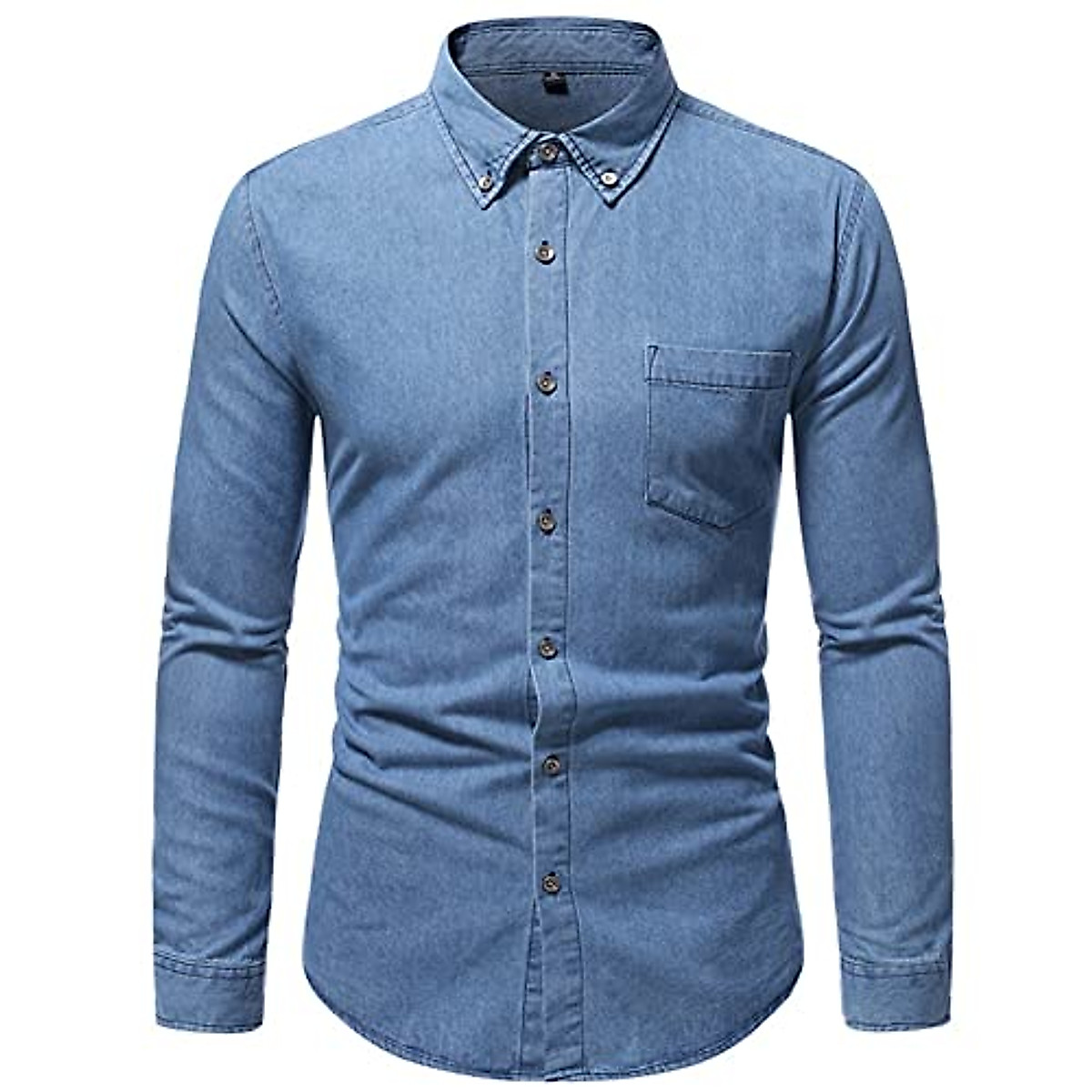 Mens Designer Jeans Shirt Vintage Long Sleeve Soft Cotton Two Pockets Denim Shirts C214-Light Blue XL