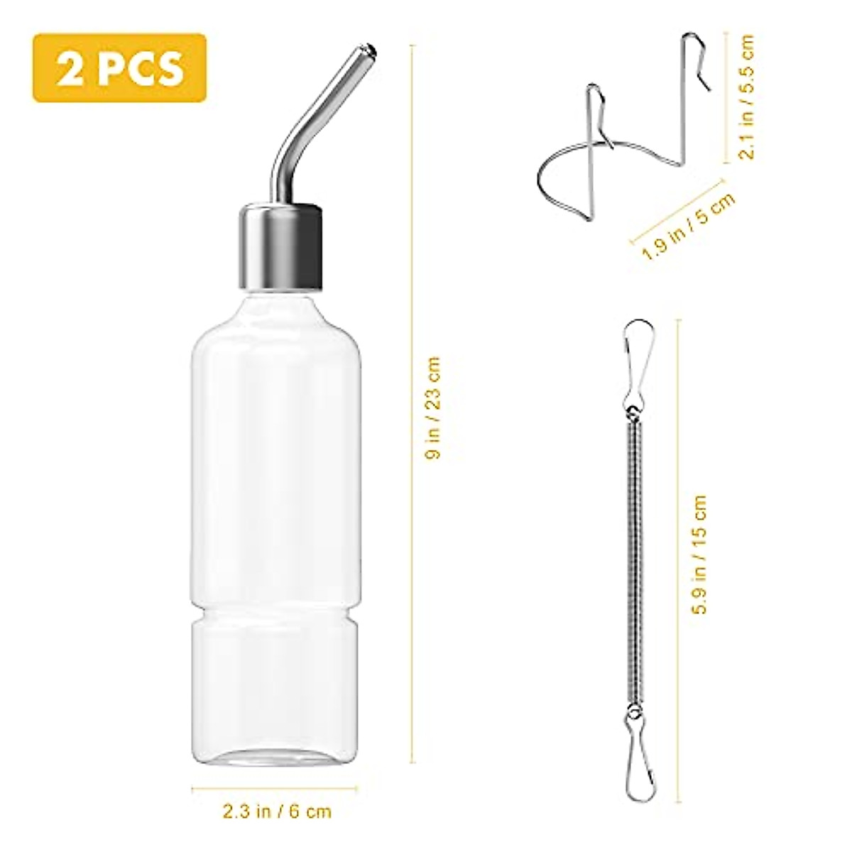 TEHAUX Parrot Water Feeder Pet Hanging Water Feeding Bottle No Drip Dispenser Pet Supplies with Stainless Steel Ball Nipple for Rabbits Guinea Pigs Hamsters Chinchillas 2pcs