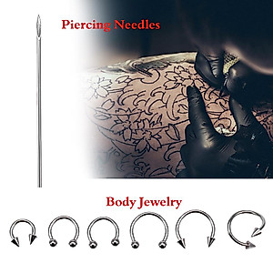 Professional Body Piercing Kit, Navel Ear Tongue Piercing Tools - Pliers, Needles, Teaching CD and Body Jewelry Included - Portable Piercing Kits with Case