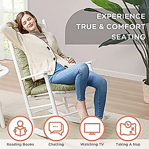 Rocking Chair Cushion, Indoor Outdoor Rocker Cushions Set, Water Resistant Seat Pads with High Back, 2 Piece Lower No Slip/Upper with Ties, Memory Foam Added Sage