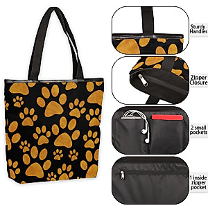 Mularoka Dog Paw Tote Bag for Women Aesthetic Cute Canvas Tote Bags Cute Paw Shopping Grocery Reusable Bags with Zipper and Inner Pockets