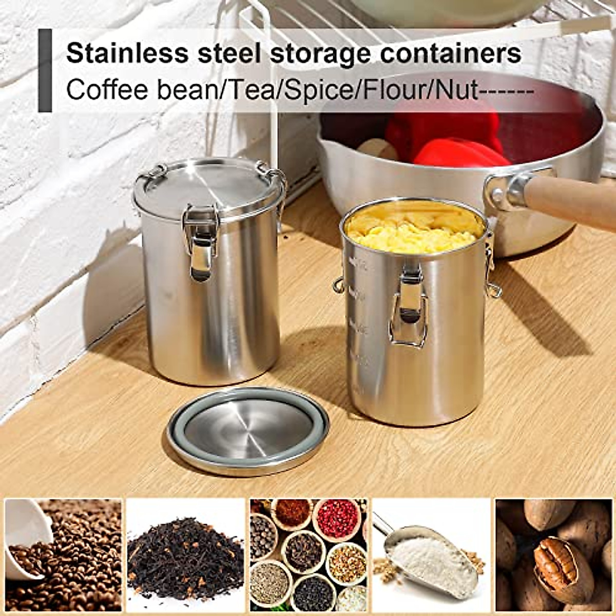 Zopeal 6 Pack 34 Oz Stainless Steel Canisters Set Stainless Steel Airtight Food Storage Containers Metal Containers with Lids Sealed for Tea Coffee Sugar Flour Baking Pantry Kitchen Counter (17.6 Oz)