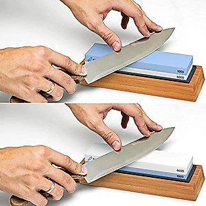 Sharp Pebble Complete Sharpening Stone Set- Dual Grit Whetstone 1000/6000 - Bamboo Leather Strop - Waterstone Knife Sharpener with Non Slip Bamboo Base, Angle Guide & Green Polishing/Honing Compound