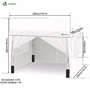 VOUNOT 10*10ft Pop Up Gazebo Tent, Canopy Tent for Parties with Sides & 4 Weight Bags & Carry Bag, Marquee Garden Party Tent Outdoor, White