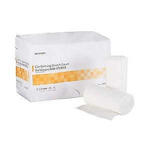 McKesson Conforming Stretch Gauze Bandages, Non-Sterile, 4 in x 4 1/10 yds, 12 Count