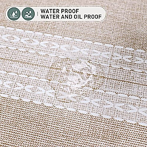 Vonabem 100% Waterproof Rectangle PVC Tablecloth, Vinyl Table Cloth Cover with Flannel Backing Oil Spill Proof Wipeable Table Cloths for Indoor Outdoor (Coffee Line,52X70IN)
