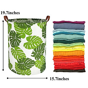 HIYAGON Laundry Baskets,Collapsible Hamper, Canvas Fabric Laundry Hamper,for Toy Organizer Bins,Gift Baskets, Bedroom, Clothes, Nursery,Kids,Boys (Green Leaf)