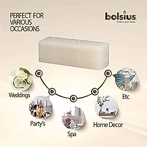 BOLSIUS Ivory Four Wick Pillar Candle Rustic - 2 Pack Big Rectangle 4 Wick Candle Set - 10 x 3.5 x 3.5 Inches - Premium European Quality - 50 Hours Burn Time - Unscented Smokeless & Relightable Flame