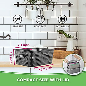 RAXMETRY Plastic Storage Baskets With Lid Lidded Storage Bins Pantry Organization and Storage Containers Small Baskets for Desktop Drawers Closet Classroom Bedroom Office