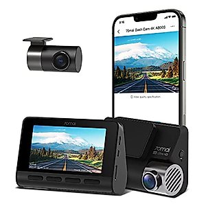 70mai True 4K Dash Cam A800S with Sony IMX415, Front and Rear, Built in GPS, Super Night Vision, 3'' IPS LCD, Parking Mode, ADAS, Loop Recording, iOS/Android App Control