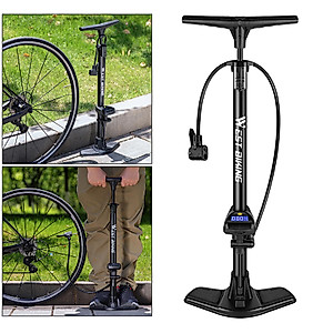 BESSTUUP Bike Floor Pump with High Pressure Gauge, 145 psi, Bicycle Dual Valve Inflator Air Filling Fits for Presta and Schrader