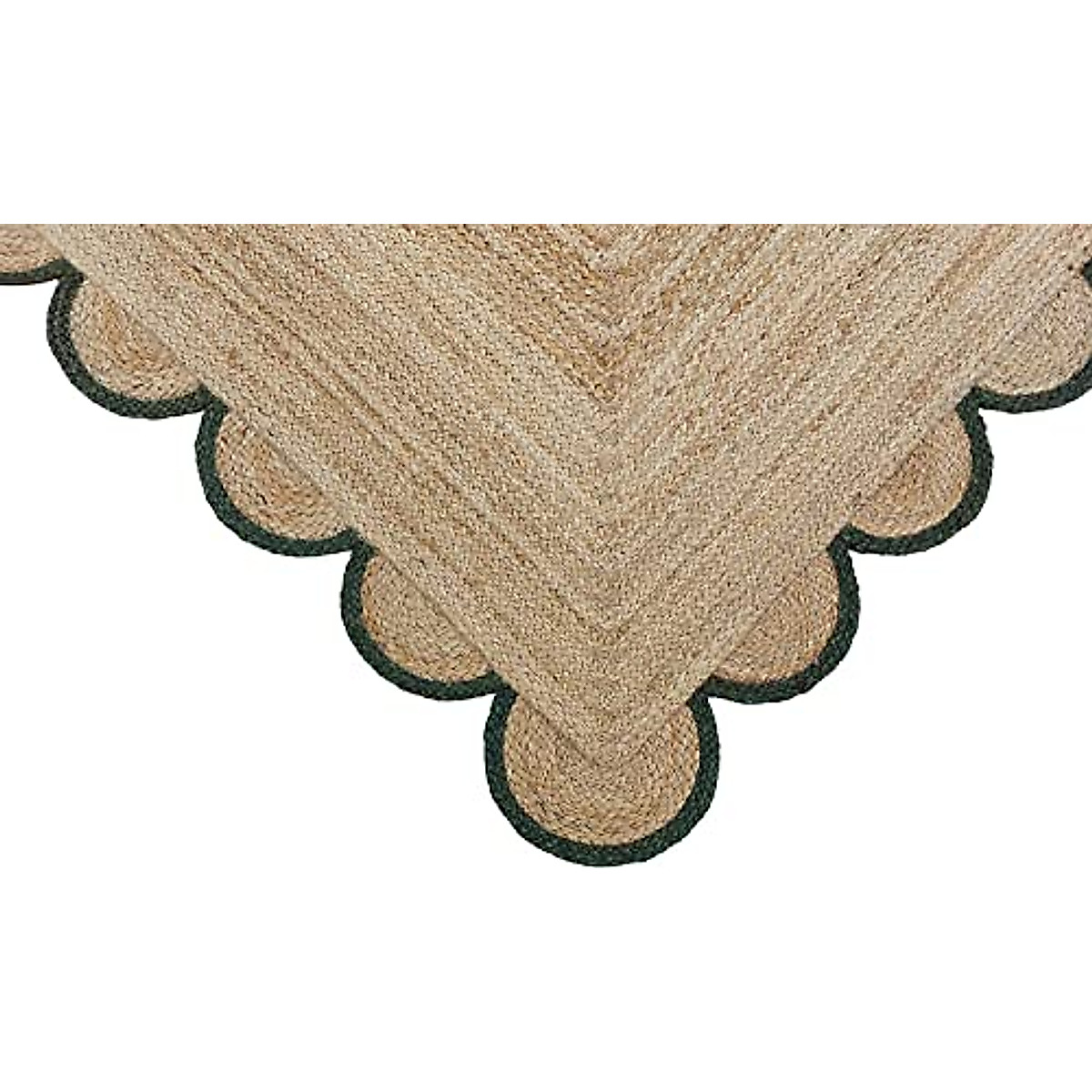 THE PIKKU INTERNATIONAL - Handmade Jute Rug Beige with Scallop Green Border Rectangle Hand Woven Farmhouse Jute Area Rug (7 x 11 ft)