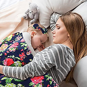 Yahenda 5 Pieces Baby Newborn Receiving Blanket with Headband Hat Set and Personalized Wood Birth Announcement Card Flower Print Baby Swaddle Receiving Blankets