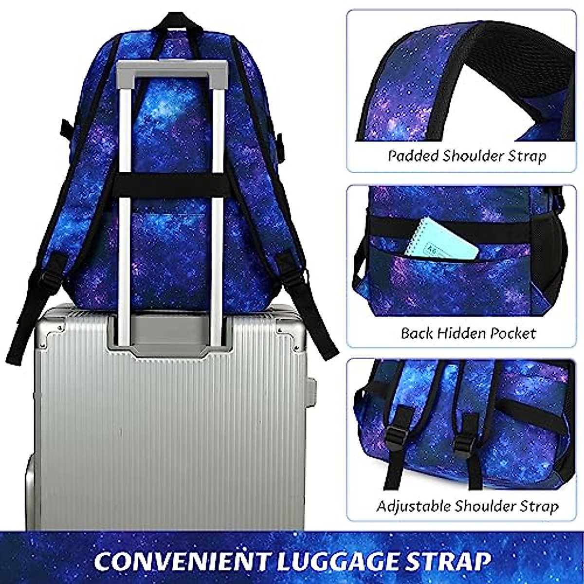 MIRLEWAIY Classical Daypack Lightweight Teen Girls boys Bookbag Fashion Backpacks Work Bag for school, Black Purple Space