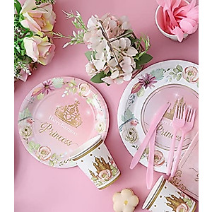 Winoo Design Princess Plates and Napkins Party Supplie - Serves 16 - Princess Birthday Decorations Includes Paper Plates Cups Napkins Cutlery Balloons Banner Tablecloth Party Favor Décor Idea