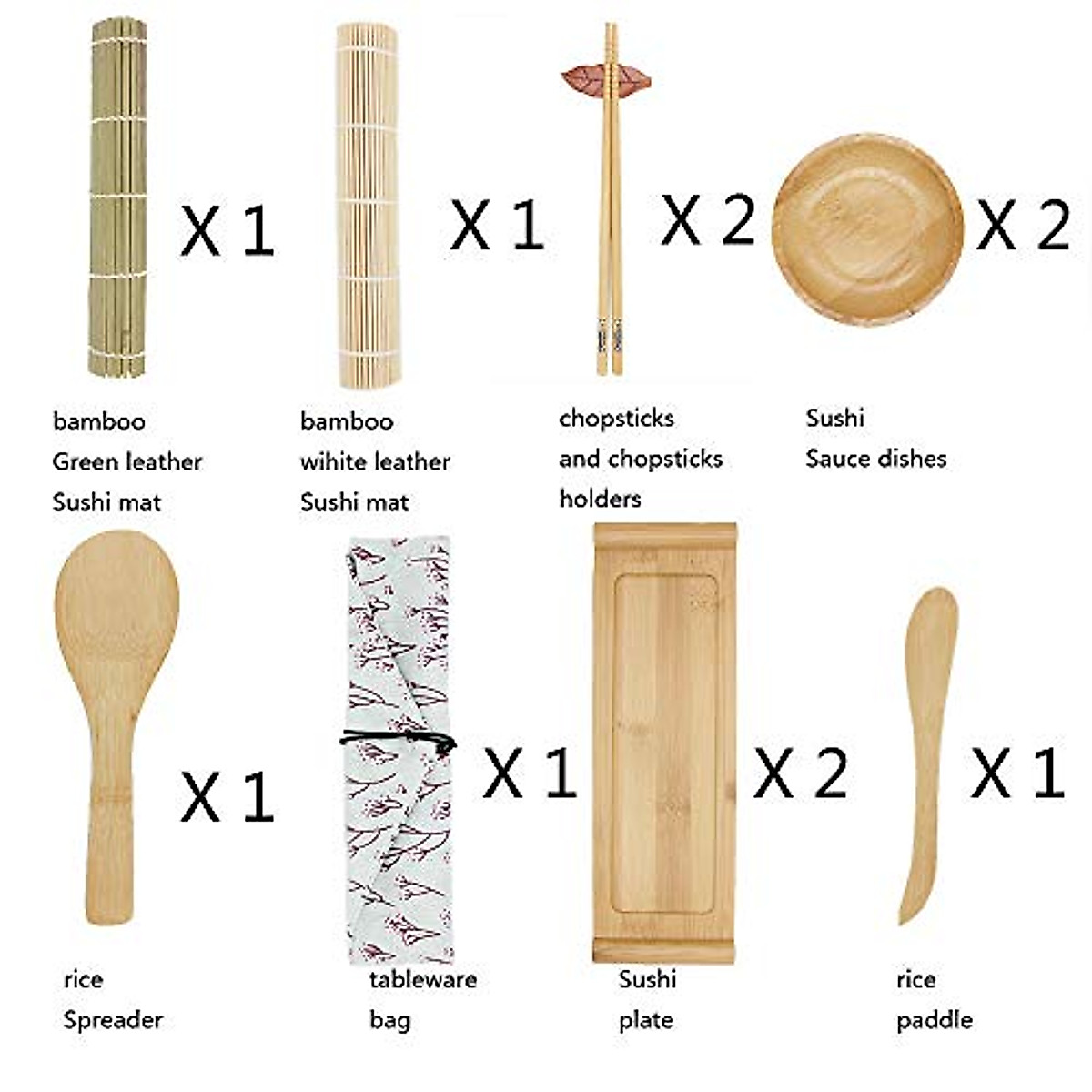 YULAO DA Sushi Making Kit and Sushi dinnerware set, 2 Bamboo Rolling Sushi Mats, 2 Sushi Plates, 2 Sauce Dishes, 2 Pairs of Chopsticks, 2 Chopsticks Rests, 1Tableware Bags, 1 Paddle and 1 Spreade...