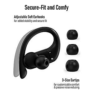 Audiovance SP301 True Wireless Earbuds Bluetooth 5.2 Earphones, Over Ear Headphones with Mic and Earhooks for Women Men Workout Running Sports Gym, 24H Battery Waterproof Ear Buds for iPhone Android.