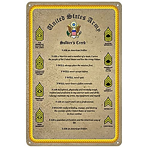 Vintage Metal Signs Military Rank Tin Sign US Army Soldier's Creed Poster Wall Art Decor Plaque for Home Bar Cafe Club Office Living Room Bedroom Garage Fans Gift 8x12 inch