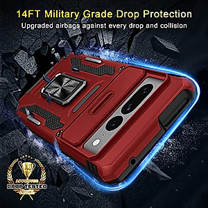DEERLAMN for Google Pixel 7 Pro Case with Slide Camera Cover,[Full Camera Protection] [Magnetic Rotated Kickstand] Military Grade Shockproof Heavy Duty Protective Cover-Red