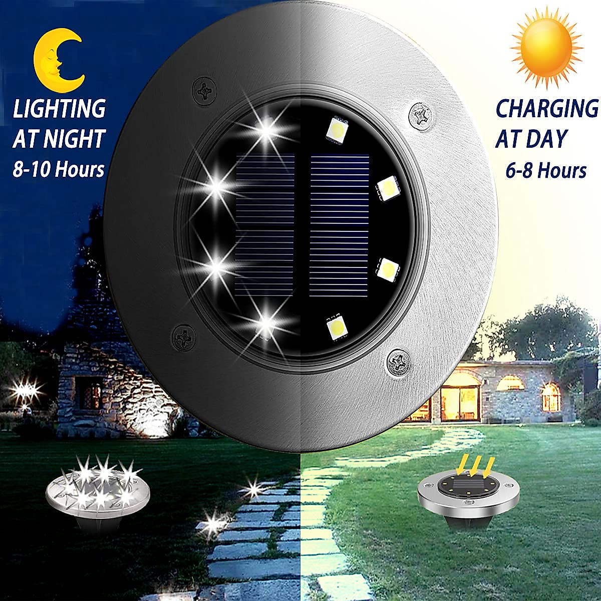 OLENYA Solar Ground Lights 8 Pack Led Solar Garden Lights Lamp Outdoor Disk Light Waterproof In-Ground Outdoor Landscape Lighting for Lawn Patio Pathway Garden Yard Deck Walkway Flood Light