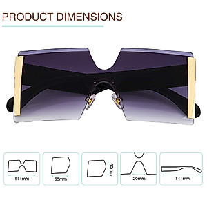 Frienda 3 Pieces Oversized Square Sunglasses for Women Trendy Fashion Rimless Frame Glasses Transparent Eyewear (Gray, Silver, Brown)