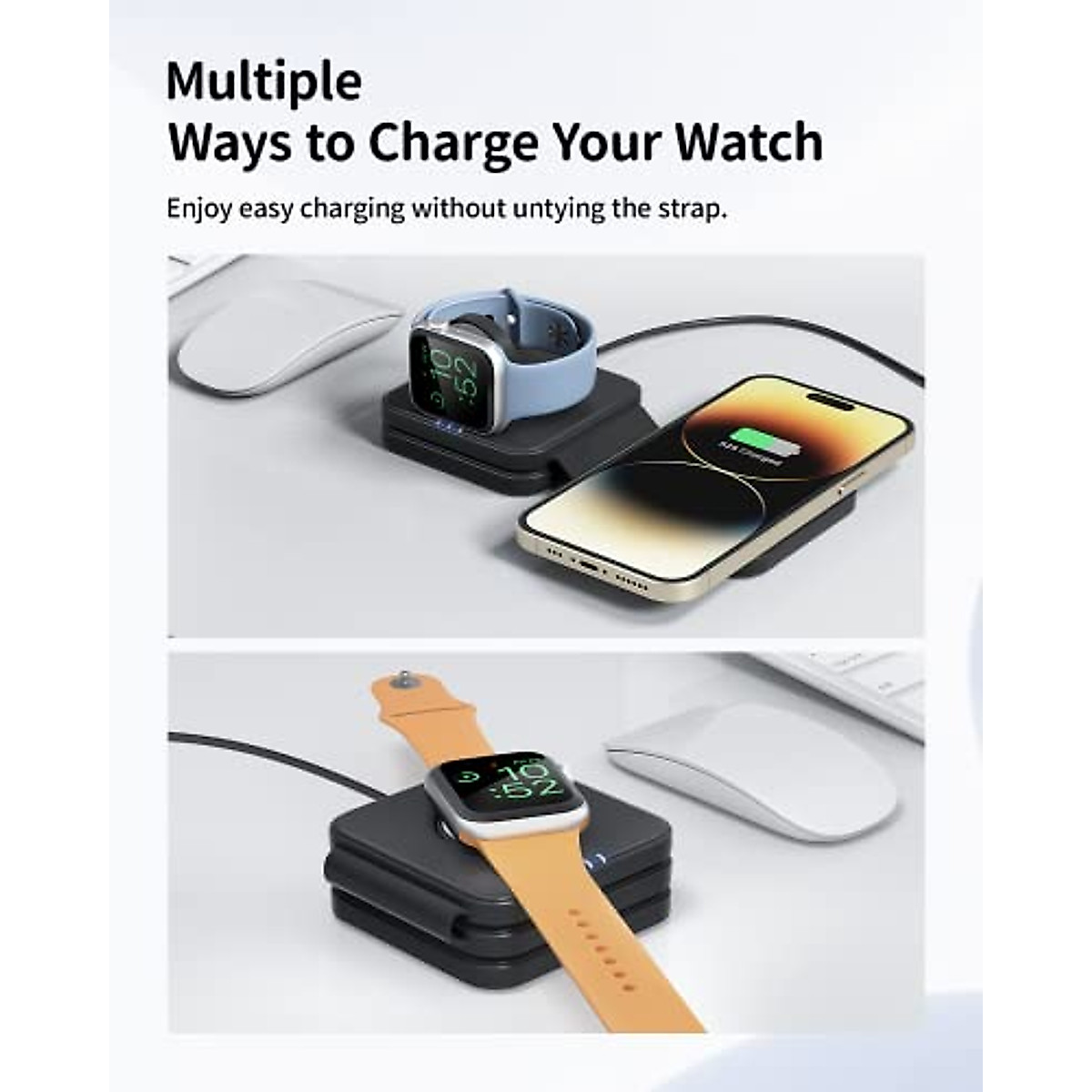 3 in 1 Foldable Wireless Charger, JoyGeek Magnetic Wireless Charging Pad, Mag-Safe Wireless Charging Station for iPhone 14/13/12/11 Series, Apple Watch, AirPods (QC 24W Adapter Included)