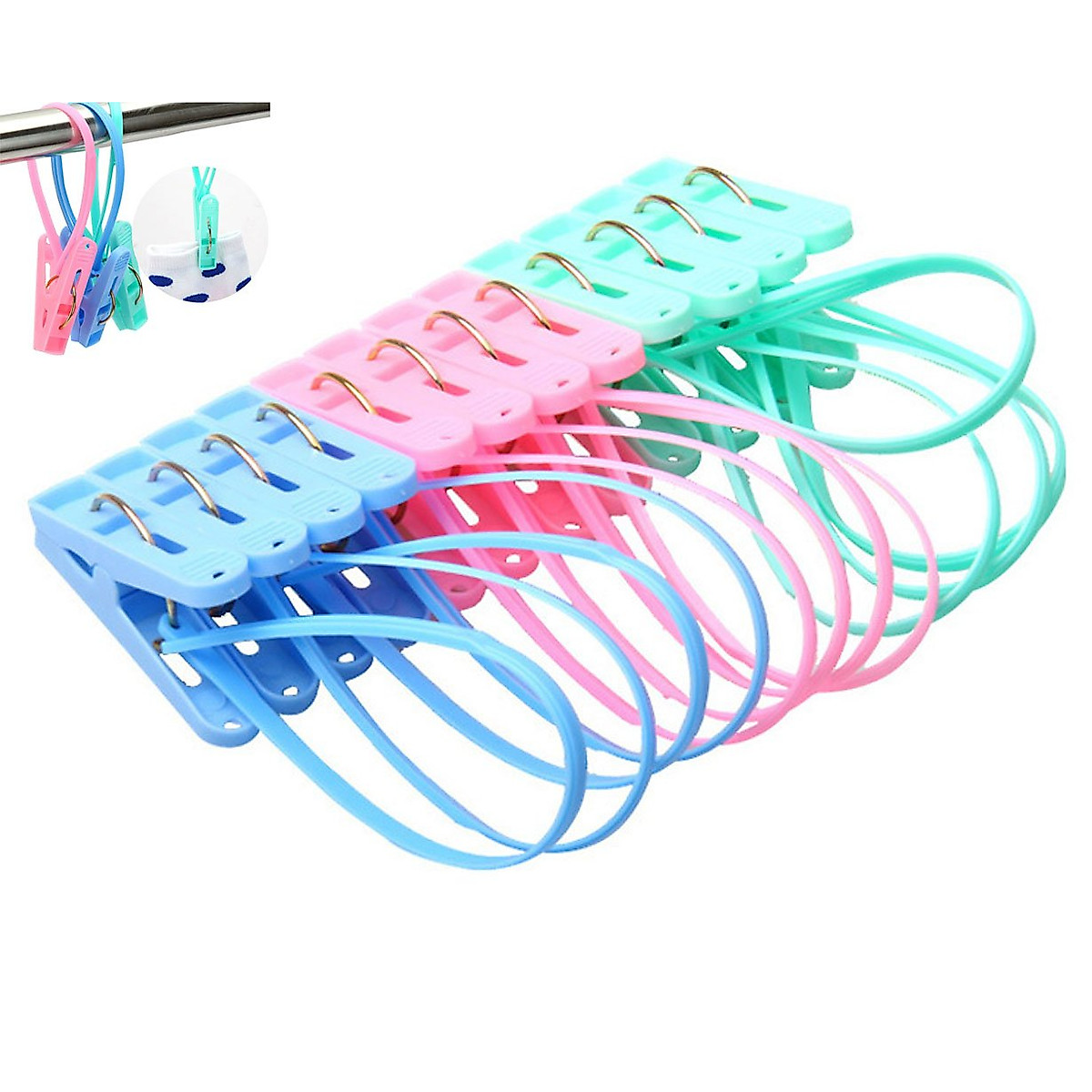 yueton Pack of 12 Clothes Peg Clip Pins Rope Hanging Clothesline Windproof Hanger (Multicolor)