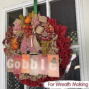 TONIFUL 1.5 Inch 4 Rolls Set Fall Ribbons Orange, Dark Red, Grass Green, Brown Burlap Wired Ribbons, for Thanksgiving Fall Wreath Home Decor Tree Topper Bow Decorations (6 yds/roll)