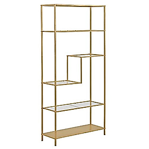 FirsTime & Co. New & Improved Gold Elliot 4-Tier Bookcase, Storage Shelf for Living Room, Bedroom, Bathroom, Kitchen, Home Office, Metal and Glass, Glam, 32.25 x 12 x 68 inches (70469)