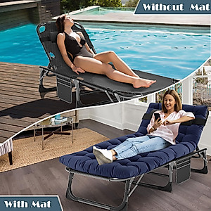 MOPHOTO Folding Chaise Lounge Chair 5-Position, Folding Cot, Heavy Duty Patio Chaise Lounges for Outside, Poolside, Beach, Lawn, Camping (Lounge Cot, Breezy Oceanic)
